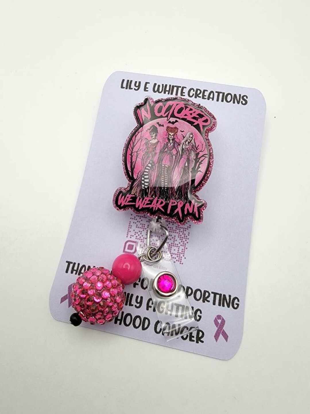 Breast Cancer Witch October Awareness Retractable Badge Reel With Beads ...