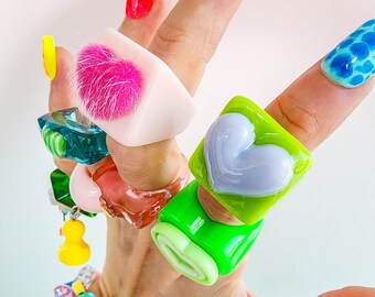 Colorful Heart Chunky Ring Handmade Funky Crafty Ring Colorful Trendy ...