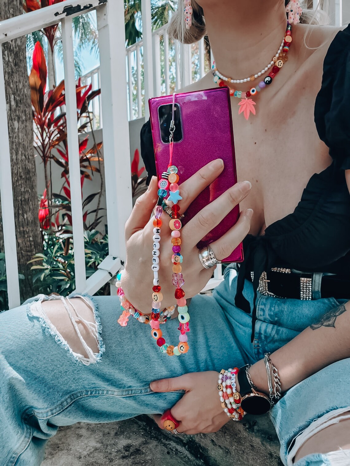 Custom Name Beaded Phone Charm Trendy Beaded Phone Charm | Etsy