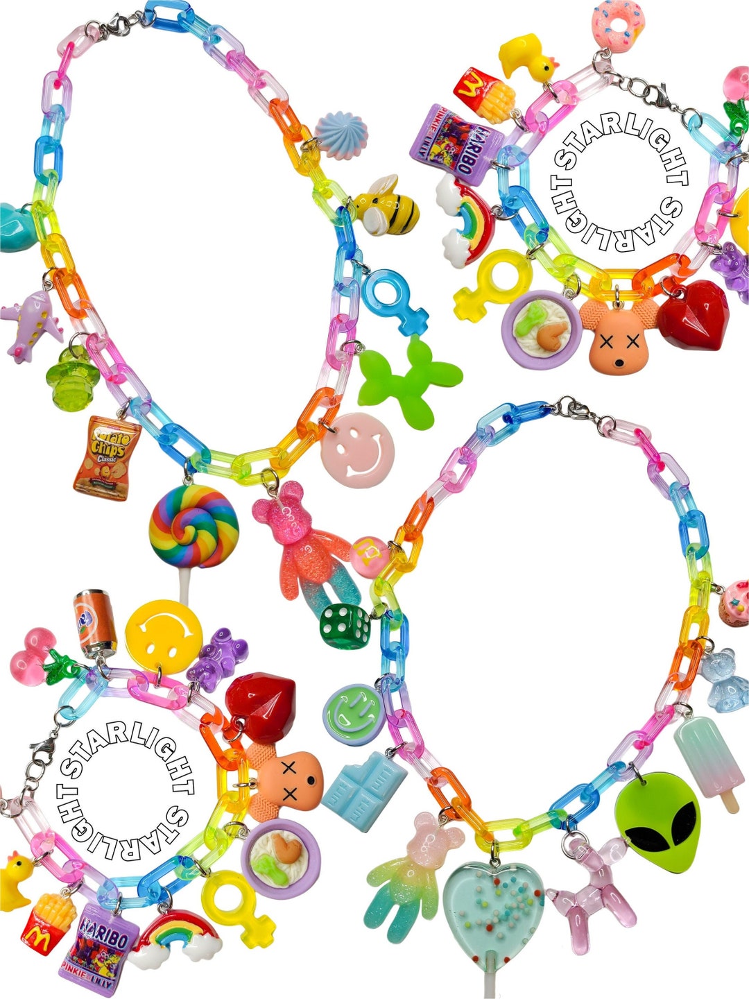 Rainbow Funky Charm Necklace and Bracelet | Rainbow Link Chain Necklace ...