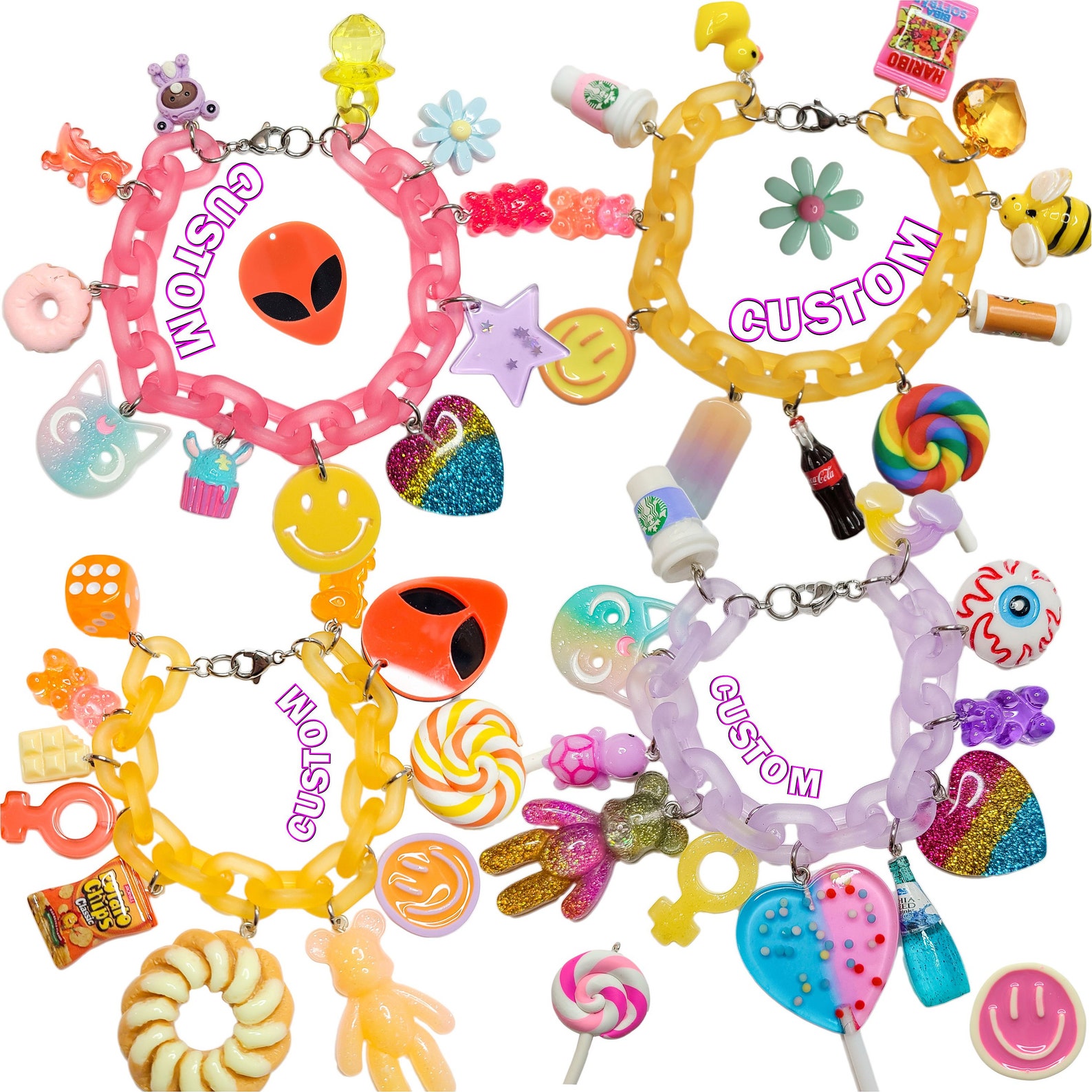 Funky Charm Bracelet Charm Bracelet/anklet Link Chain - Etsy