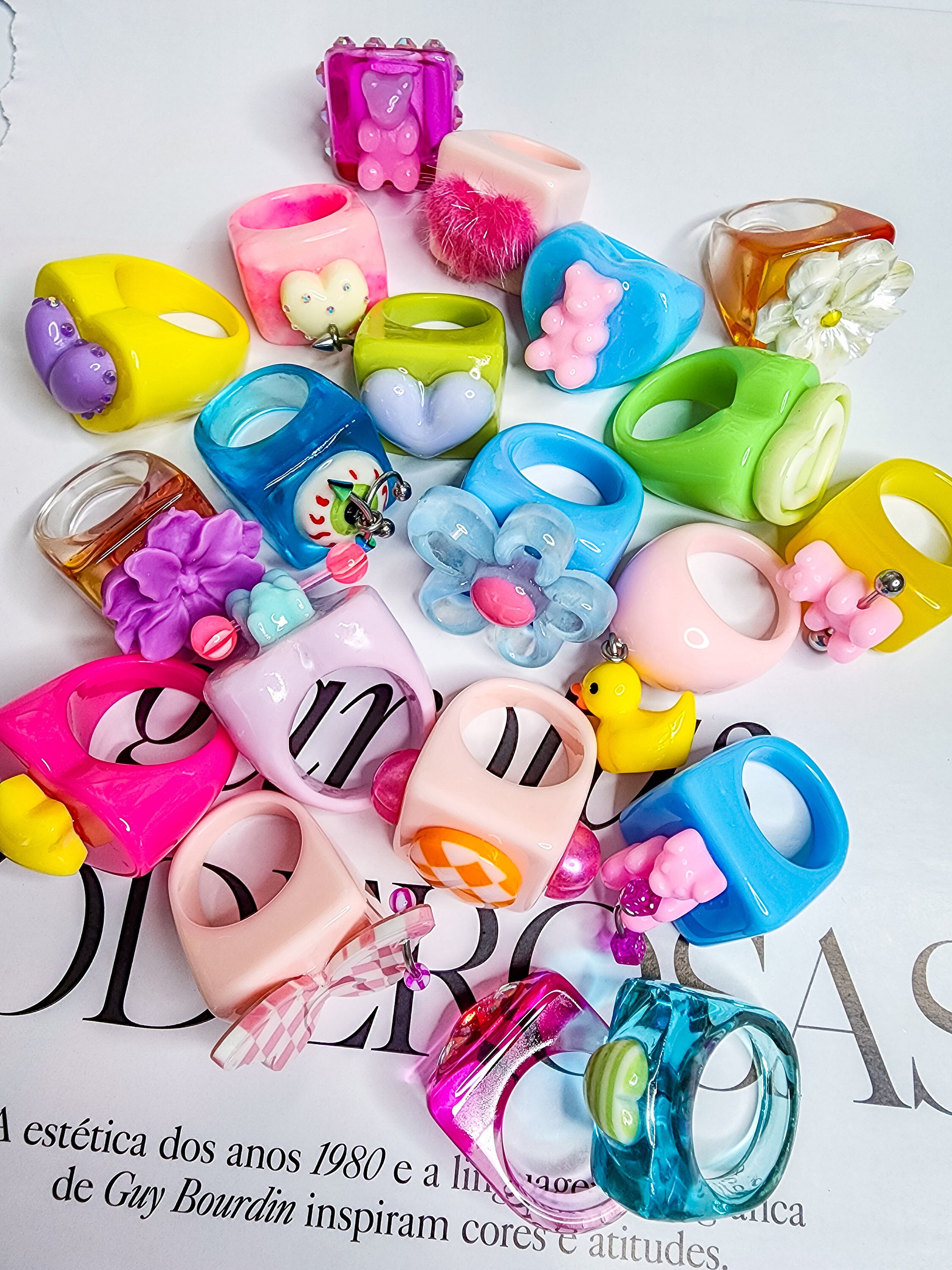 Colorful Chunky Ring Heart Handmade Crafty Ring Pierced Trendy Fashion Resin Rings 90s Jewelry Alien Chunky Ring