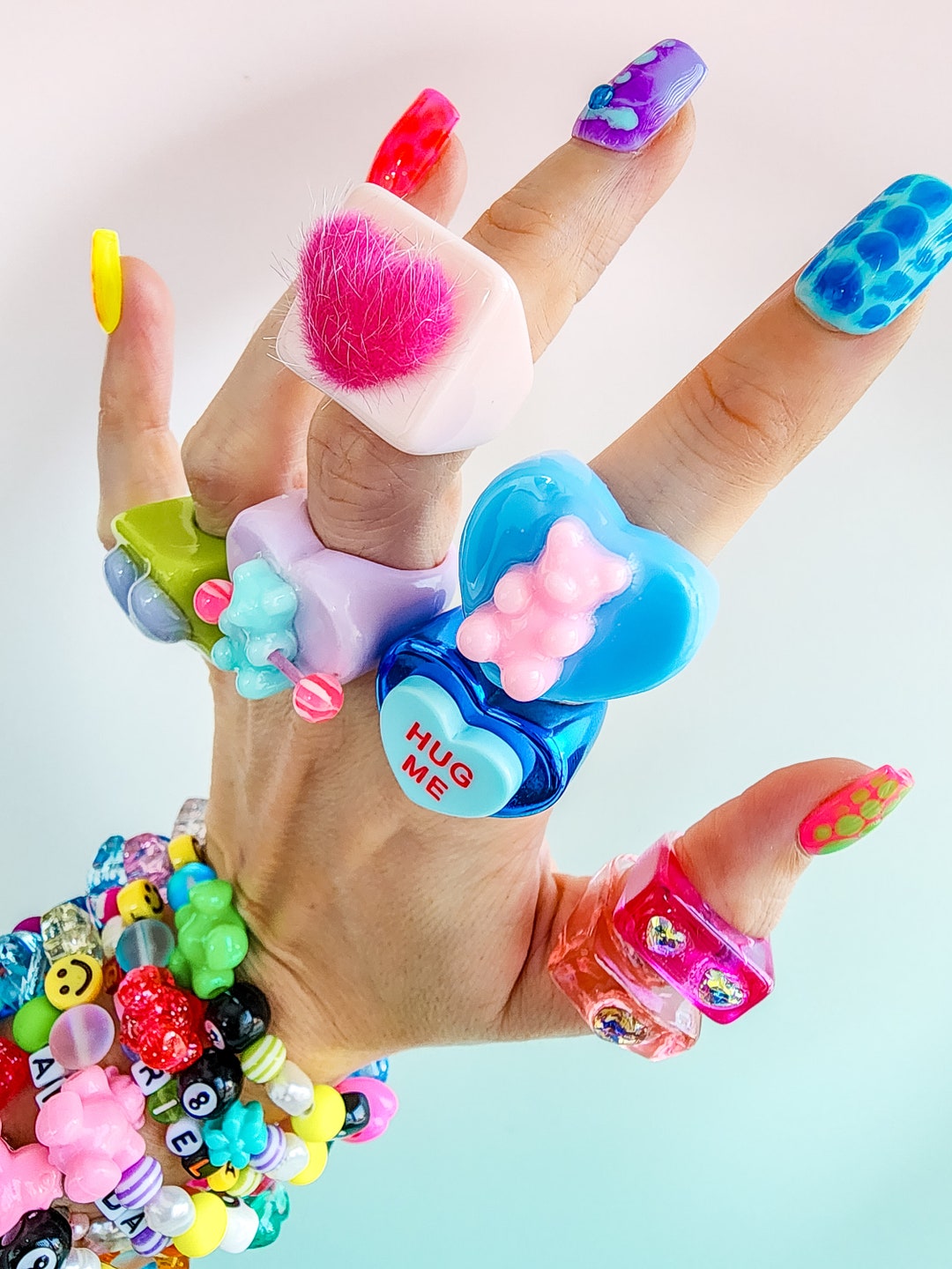 Colorful Heart Chunky Ring Handmade Funky Crafty Ring Colorful Trendy ...