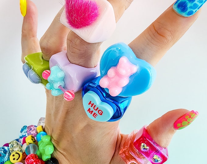 Colorful Heart Chunky Ring | Handmade Funky Crafty Ring | Colorful ...