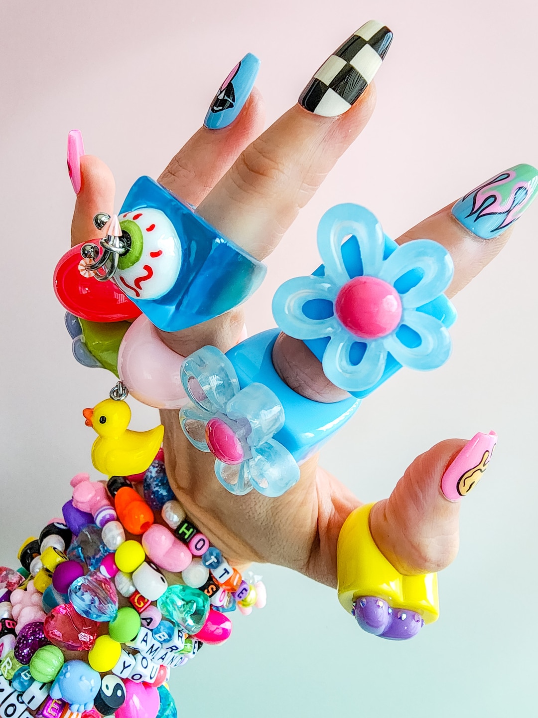 Colorful Chunky Ring Handmade Funky Crafty Ring Colorful Trendy Fashion ...