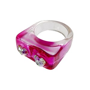 Pink Love Chunky Ring | Pink Rectangular Chunky Ring | Fashion Colorful ...