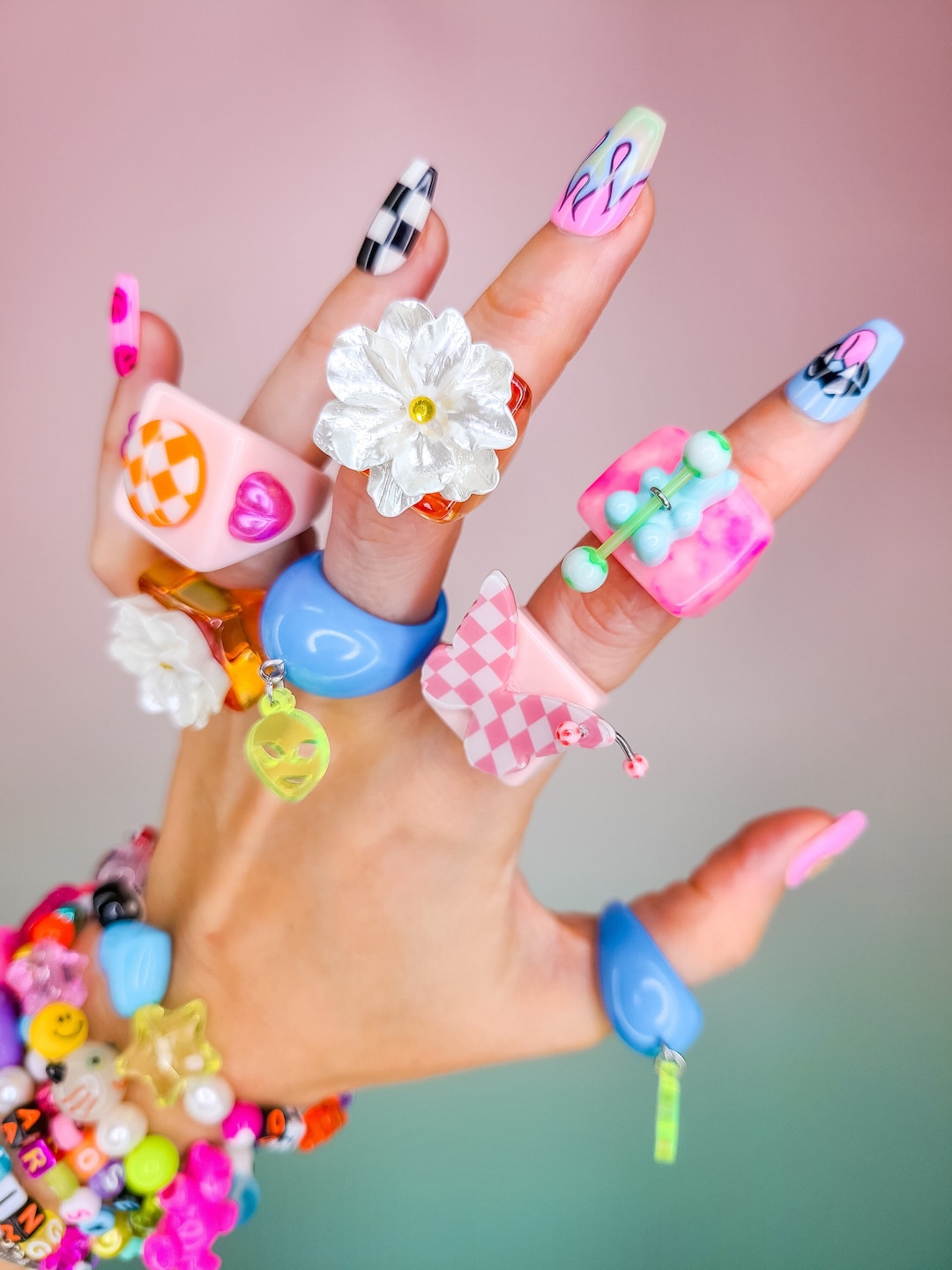 Colorful Chunky Ring Handmade Funky Crafty Ring Colorful Trendy Fashion ...