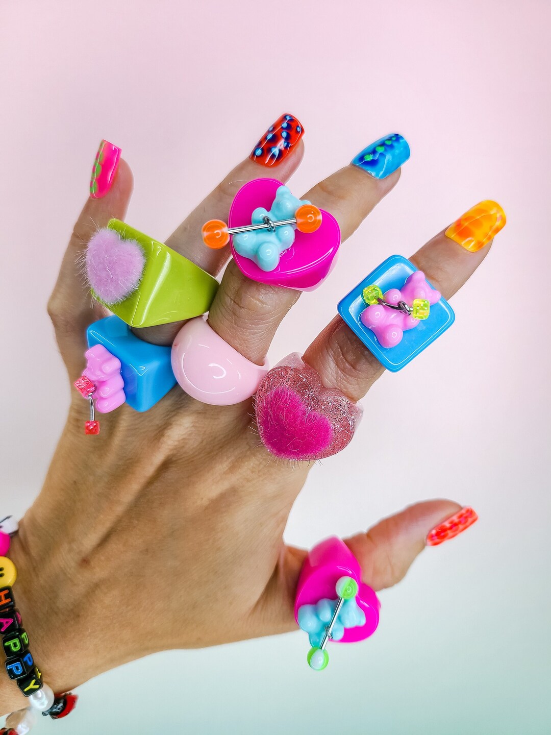 Colorful Chunky Ring Handmade Funky Crafty Ring Colorful - Etsy