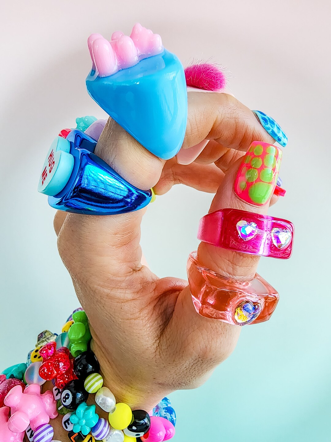 Pink Love Chunky Ring | Pink Rectangular Chunky Ring | Fashion Colorful ...