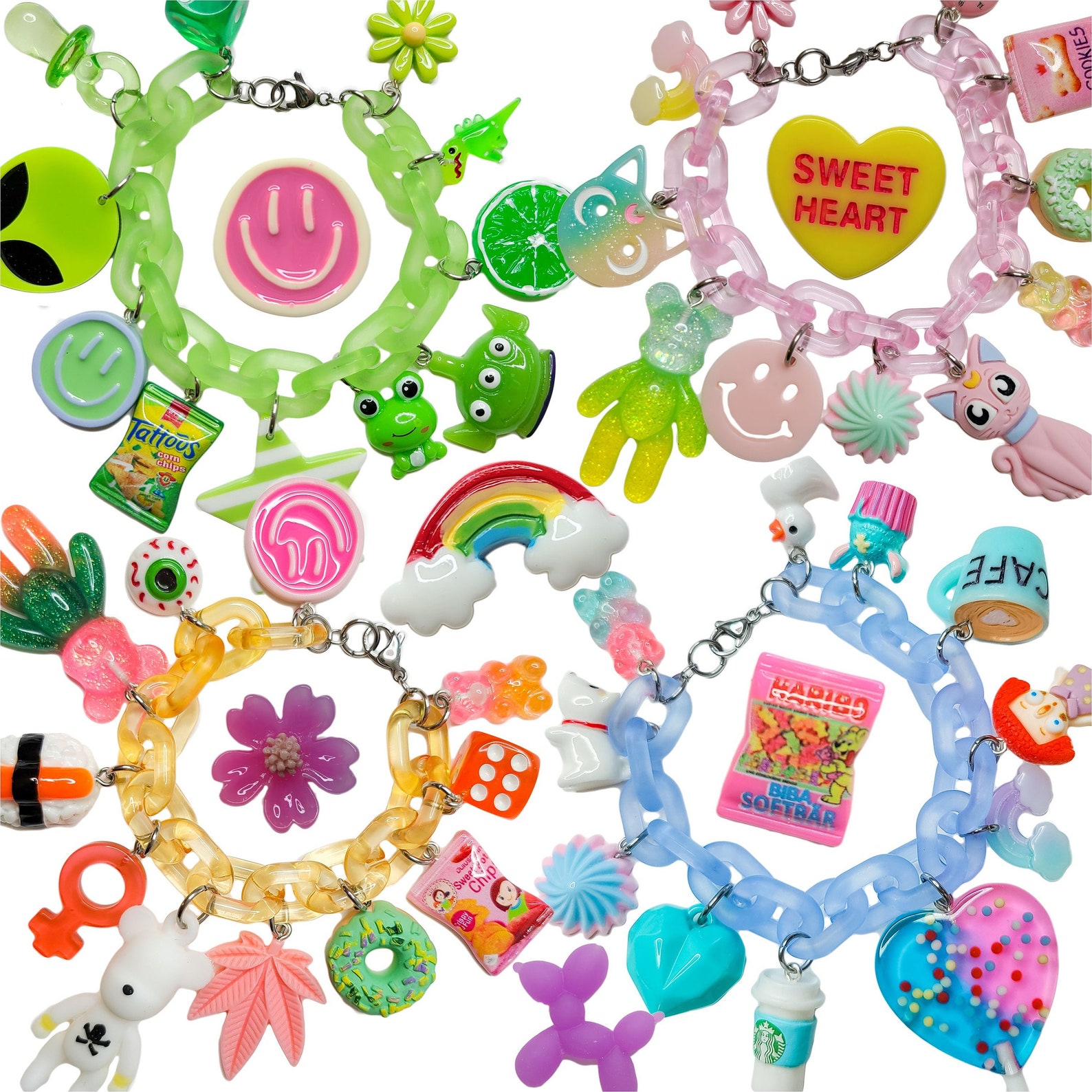 Funky Charm Bracelet Charm Bracelet/anklet Link Chain - Etsy