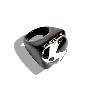 Black Chunky Ring, Handmade Funky Crafty Ring, Colorful Trendy Fashion ...