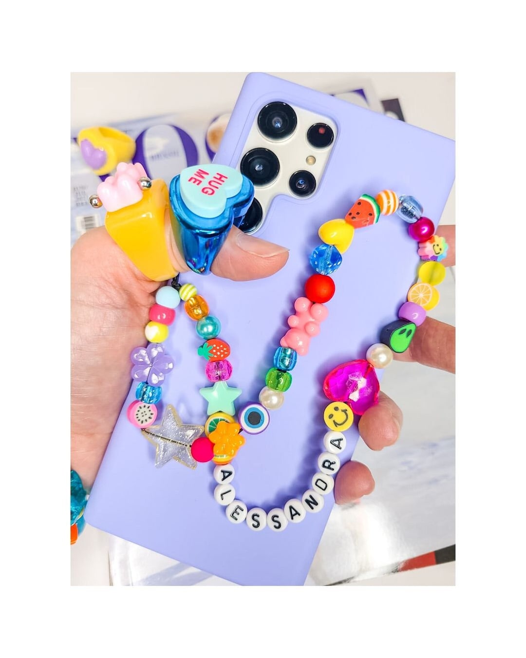 Custom Name Beaded Phone Charm | Trendy Beaded Phone Charm Strap Kandi ...