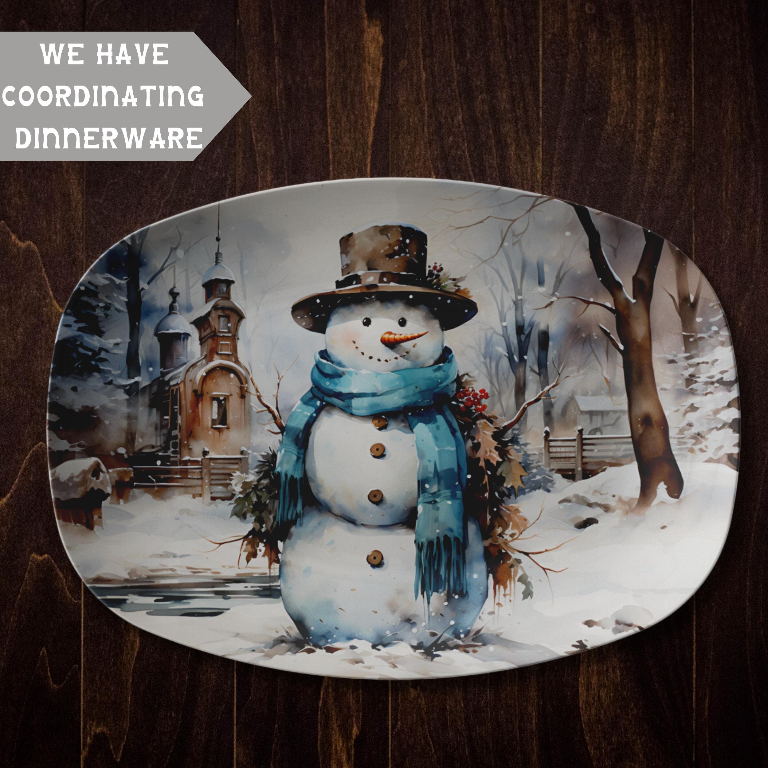 Snowman Dinner Plate, Snowman Dinnerware, Snowman Christmas Decor ...