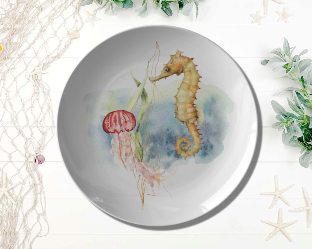 Jellyfish & Sea Horse Dinner Plate Beach Ocean Decorative Plates Costal ...