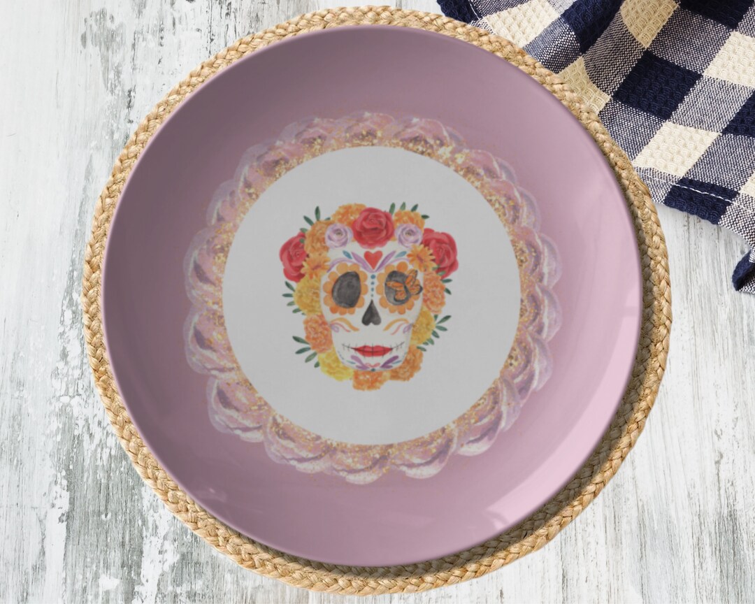 Dia De Los Muertos Floral Skull Plate, Skull Dishes, Day of the Dead ...