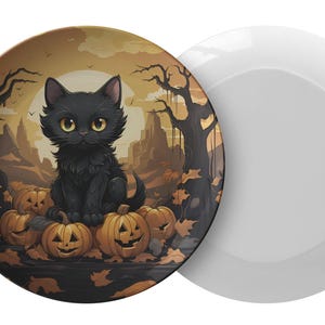 Halloween Black Cat Plate - Black Cat Dinnerware, Halloween Kitchen ...