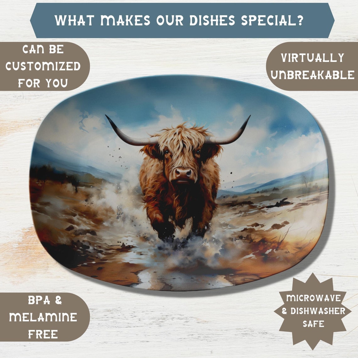 Highland Cow Dinnerware Platter Farmhouse Platter Farm Cow - Etsy
