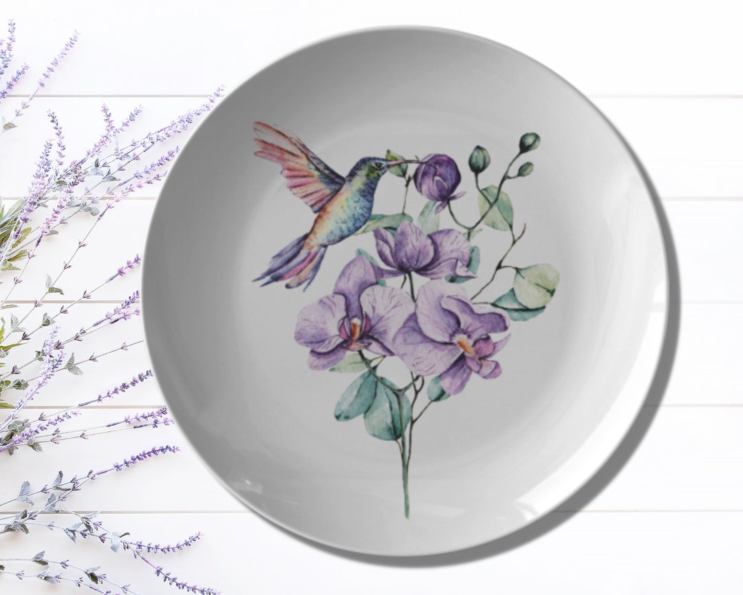 Hummingbird Dinner Plate | Purple Orchid Spring Plates | Hummingbird ...