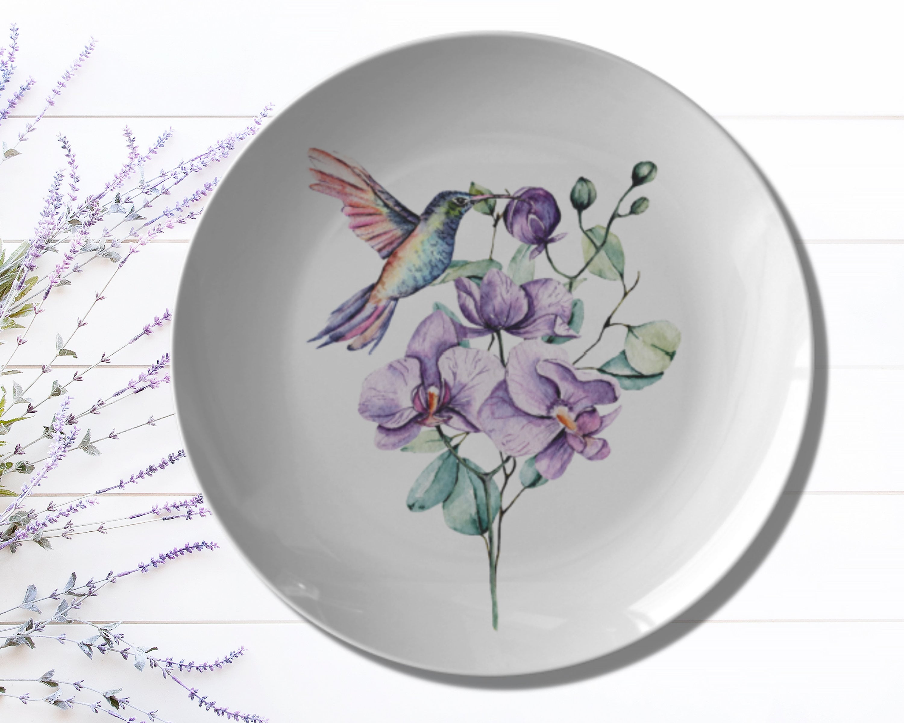 Hummingbird Dinner Plate Purple Orchid Spring Plates Hummingbird Dishes ...