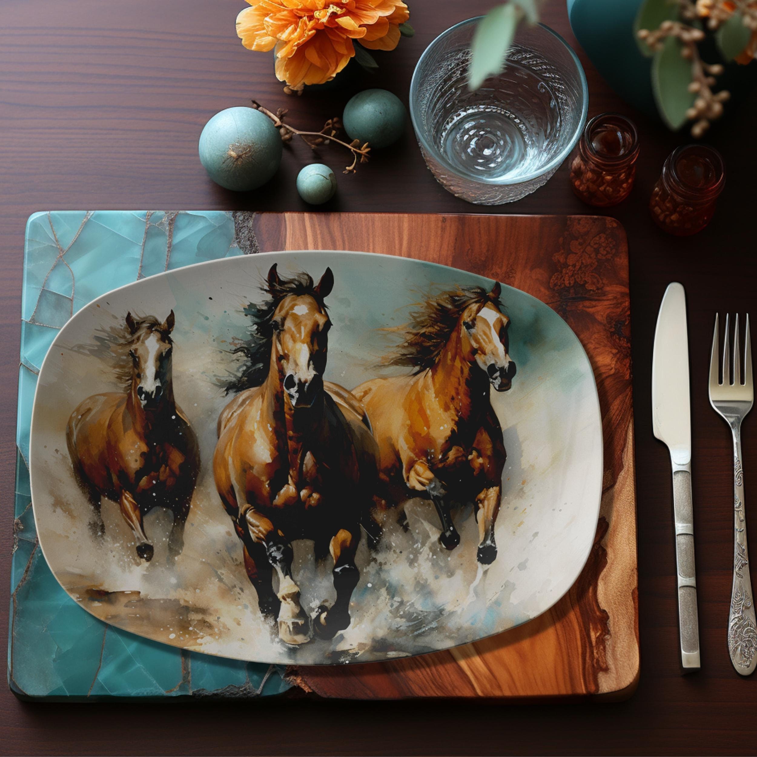 Wild Horses Serving Platter Farmhouse Dinnerware Featuring Watercolor ...