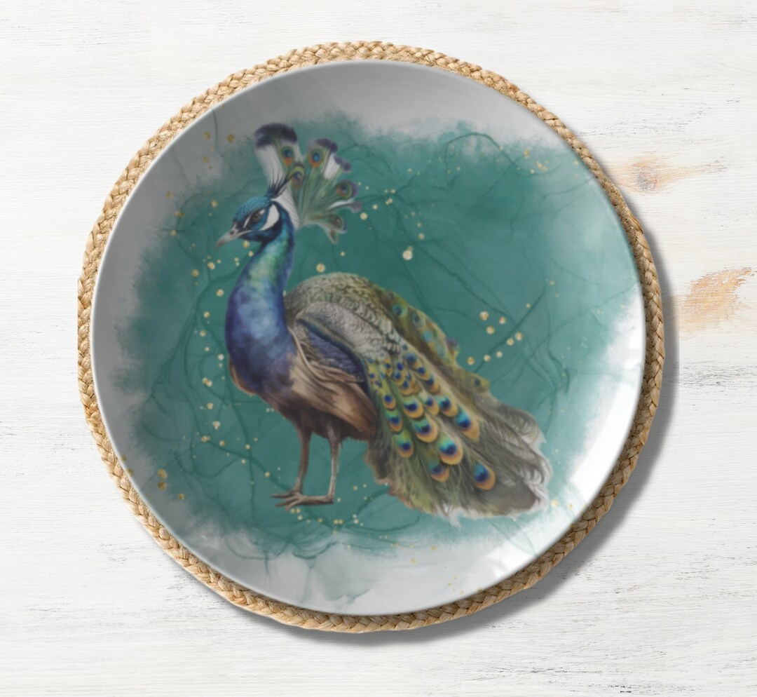 Peacock Dinner Plate - Teal Peacock Dinnerware, Bird Dinnerware, Gift ...