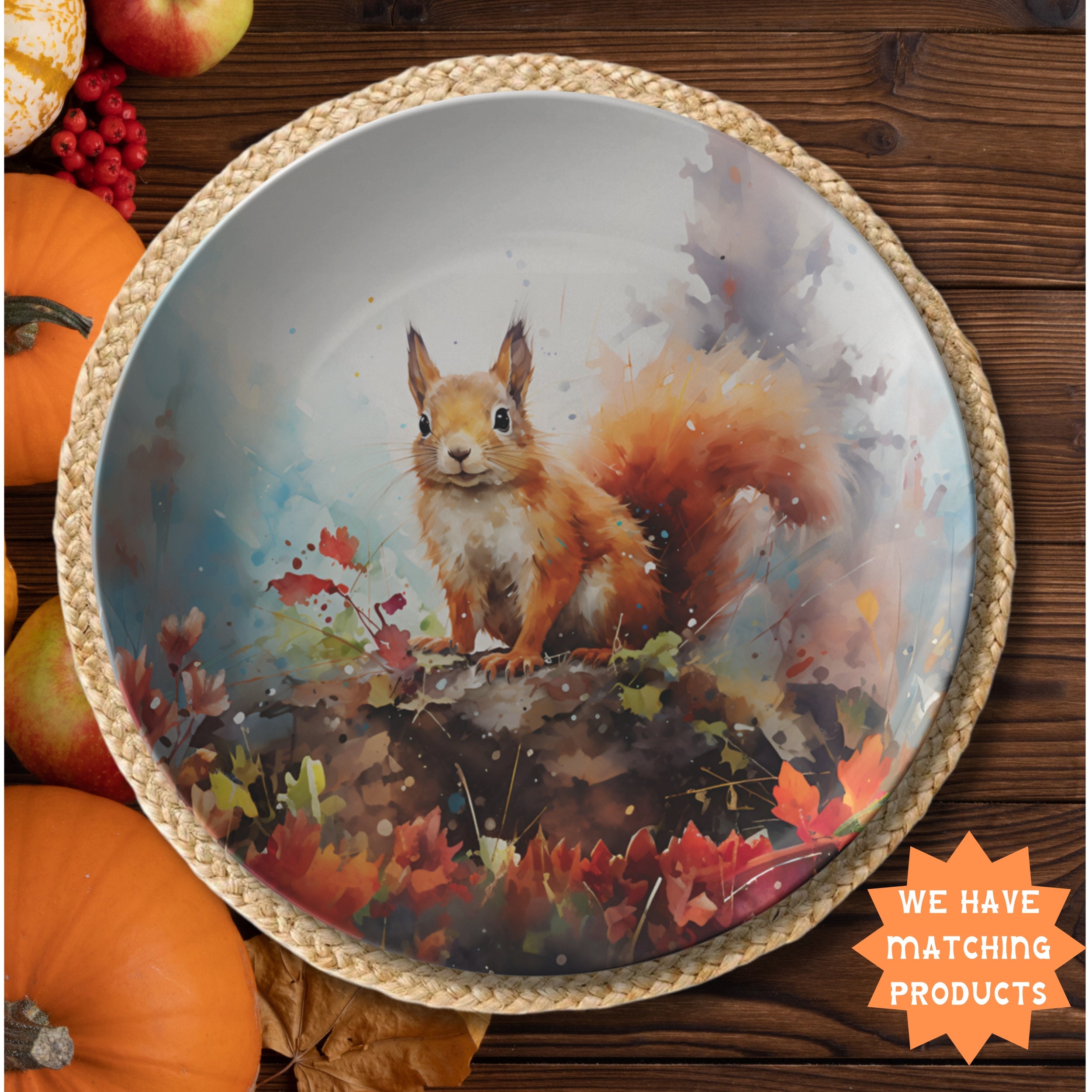 Squirrel Dinner Plate - Squirrel Dinnerware, Fall Squirrel Table Decor ...