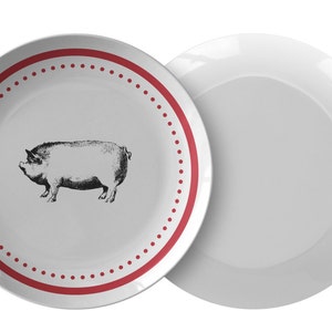 Pig Plate - Farmhouse Dinnerware, Pig Dinnerware, Red and Black Pig ...