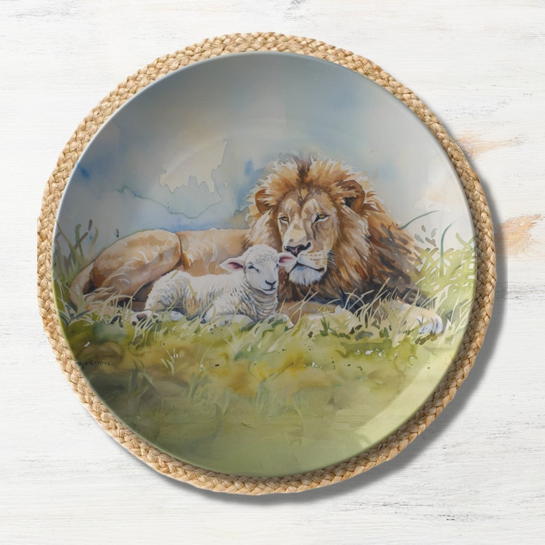 Lion and Lamb Plate - Christian Dinnerware, Religious Plate, Lion and ...