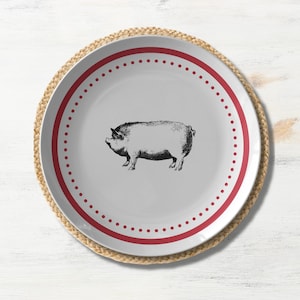 Pig Plate - Farmhouse Dinnerware, Pig Dinnerware, Red and Black Pig ...