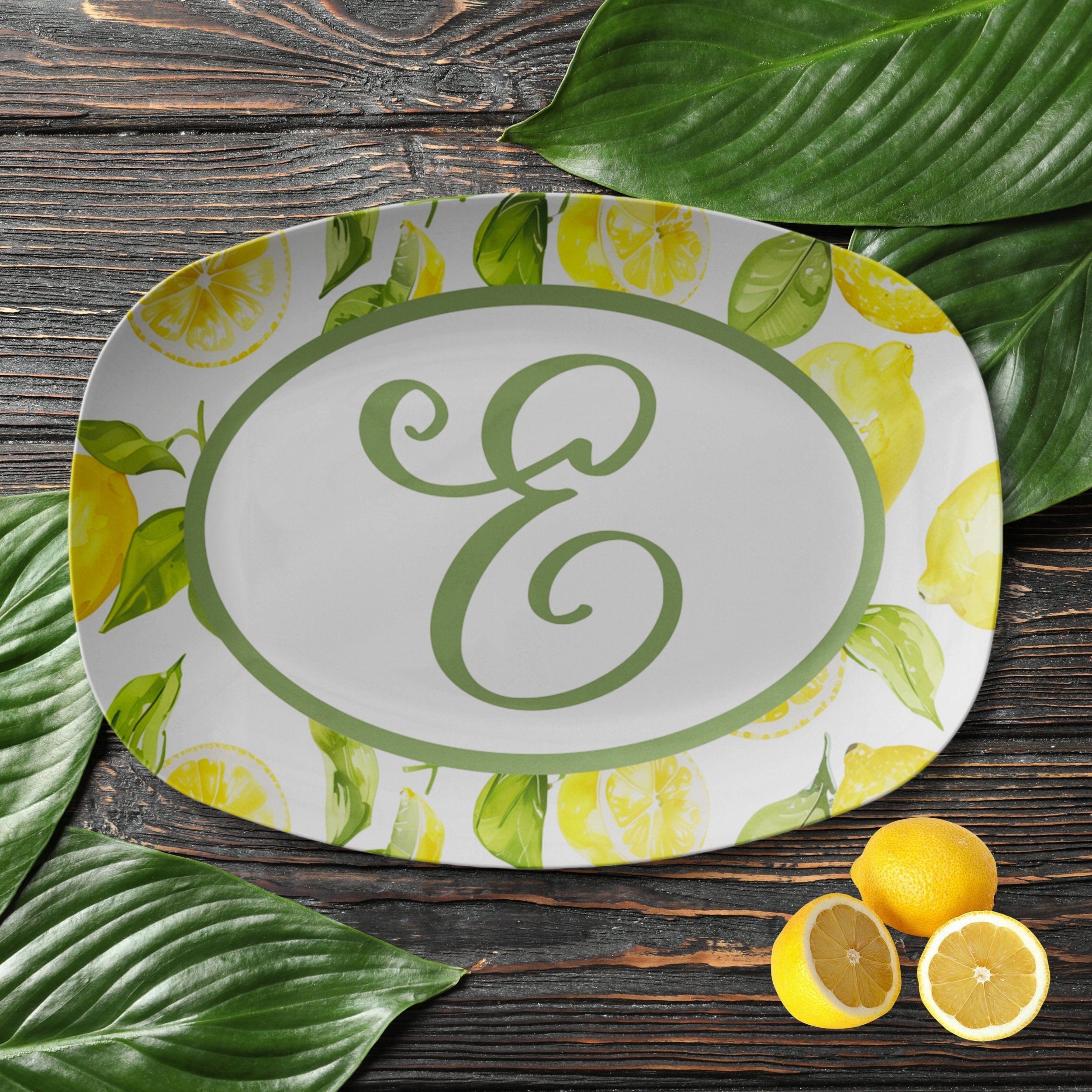 Monogram Lemon Platter Custom Kitchen Platter, Summer Dinnerware, Lemon ...