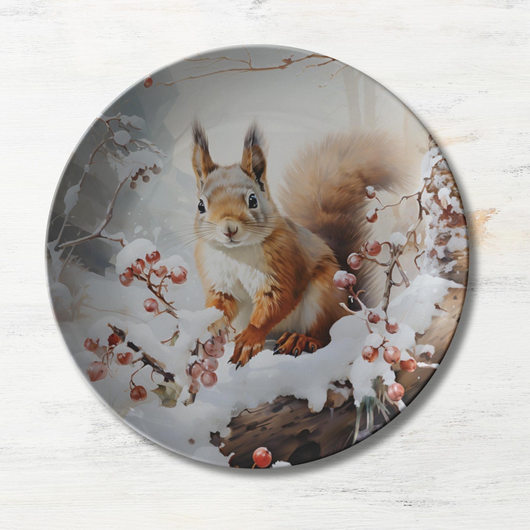 Squirrel Dinner Plate, Squirrel Dinnerware, Winter Squirrel Table Decor ...
