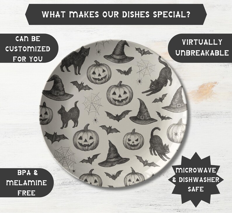 Black Toile Halloween Plate, Spooky Fall Dinnerware, Vintage Style ...