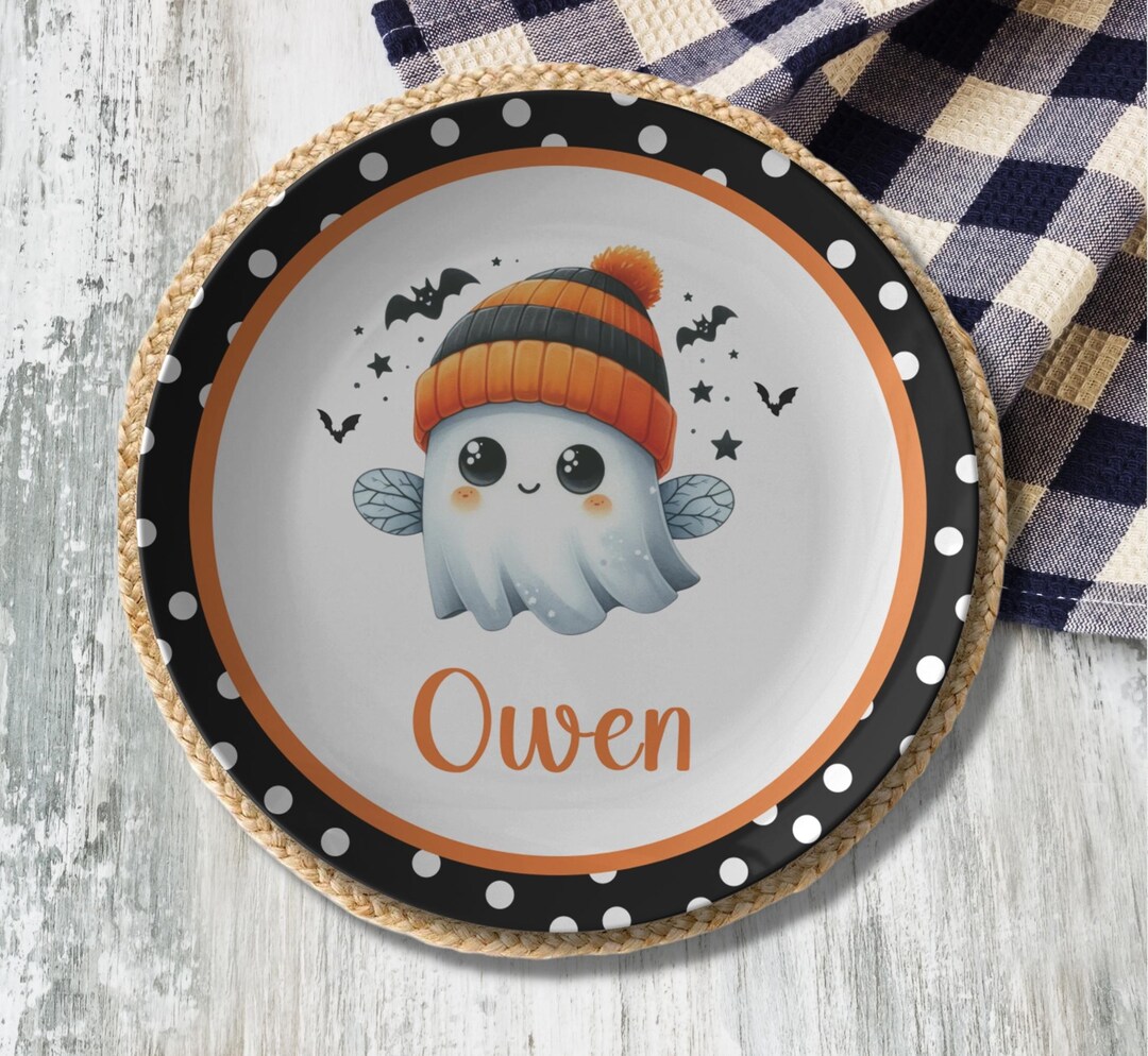 Personalized Halloween Ghost Plate for Kids - Custom Name Plate With ...