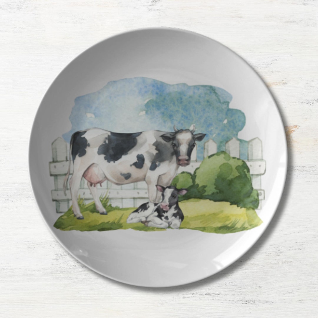 Farmhouse Cow Plate, Cow and Calf Dinner Plate, Farmhouse Dinnerware ...