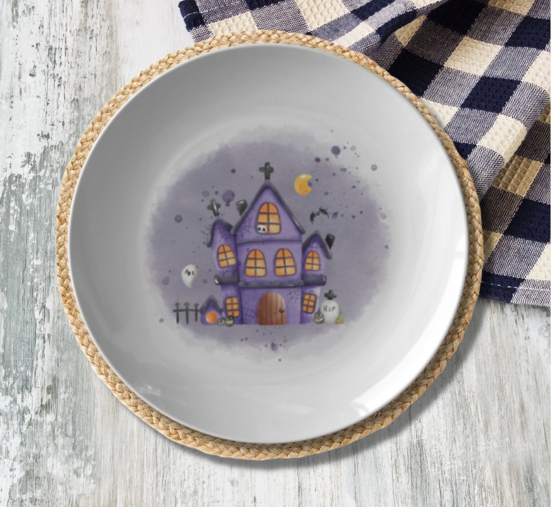 Halloween Haunted House Plate - Spooky Halloween Party Plates, Fall ...