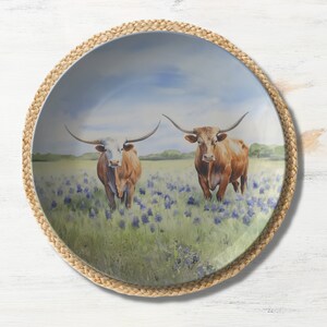 Texas Longhorn Cattle Bluebonnet Plate - Longhorn Cattle Dinnerware ...