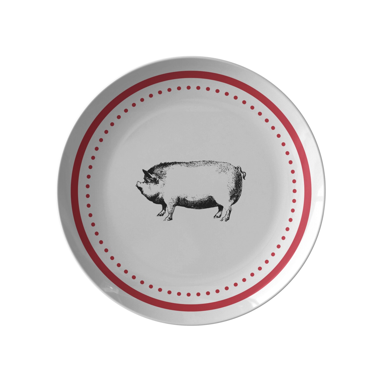 Pig Plate - Farmhouse Dinnerware, Pig Dinnerware, Red and Black Pig ...