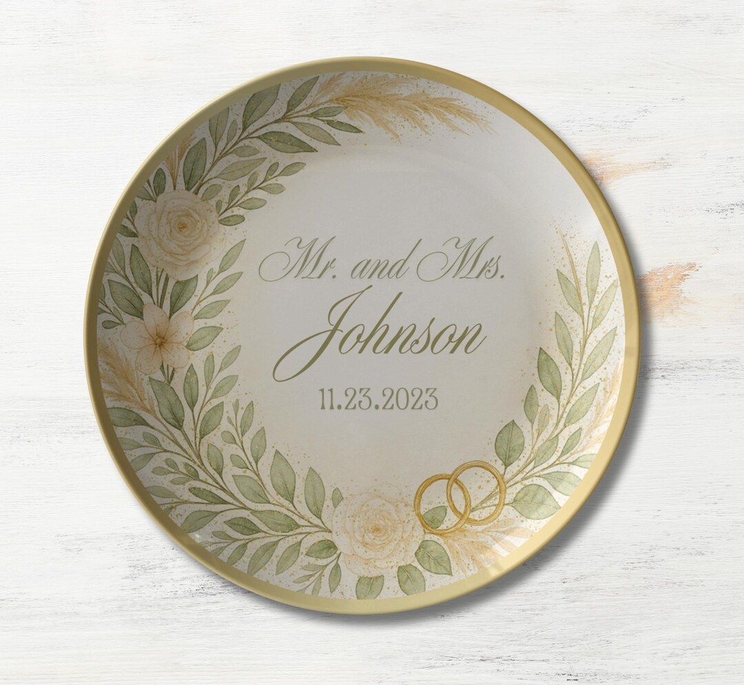 Personalized Wedding Plate, Elegant Anniversary Dinnerware, Romantic ...