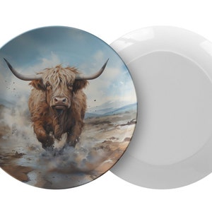 Highland Cow Plate - Cow Dinnerware, Highland Cow Watercolor Table ...
