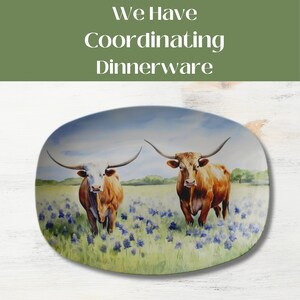 Texas Longhorn Cattle Bluebonnet Plate - Longhorn Cattle Dinnerware ...
