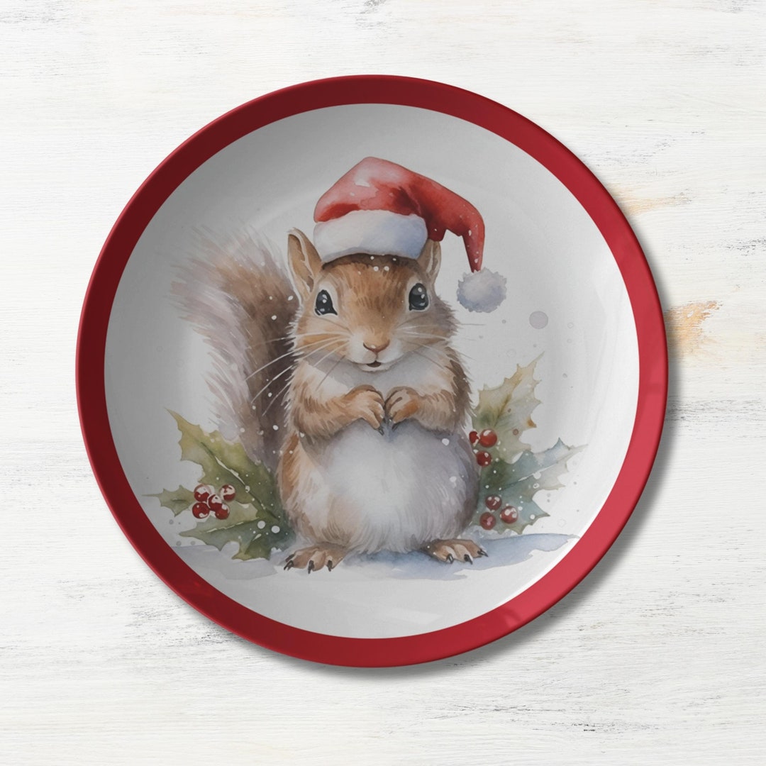 Christmas Squirrel Dinner Plate, Squirrel Dinnerware, Winter Squirrel ...