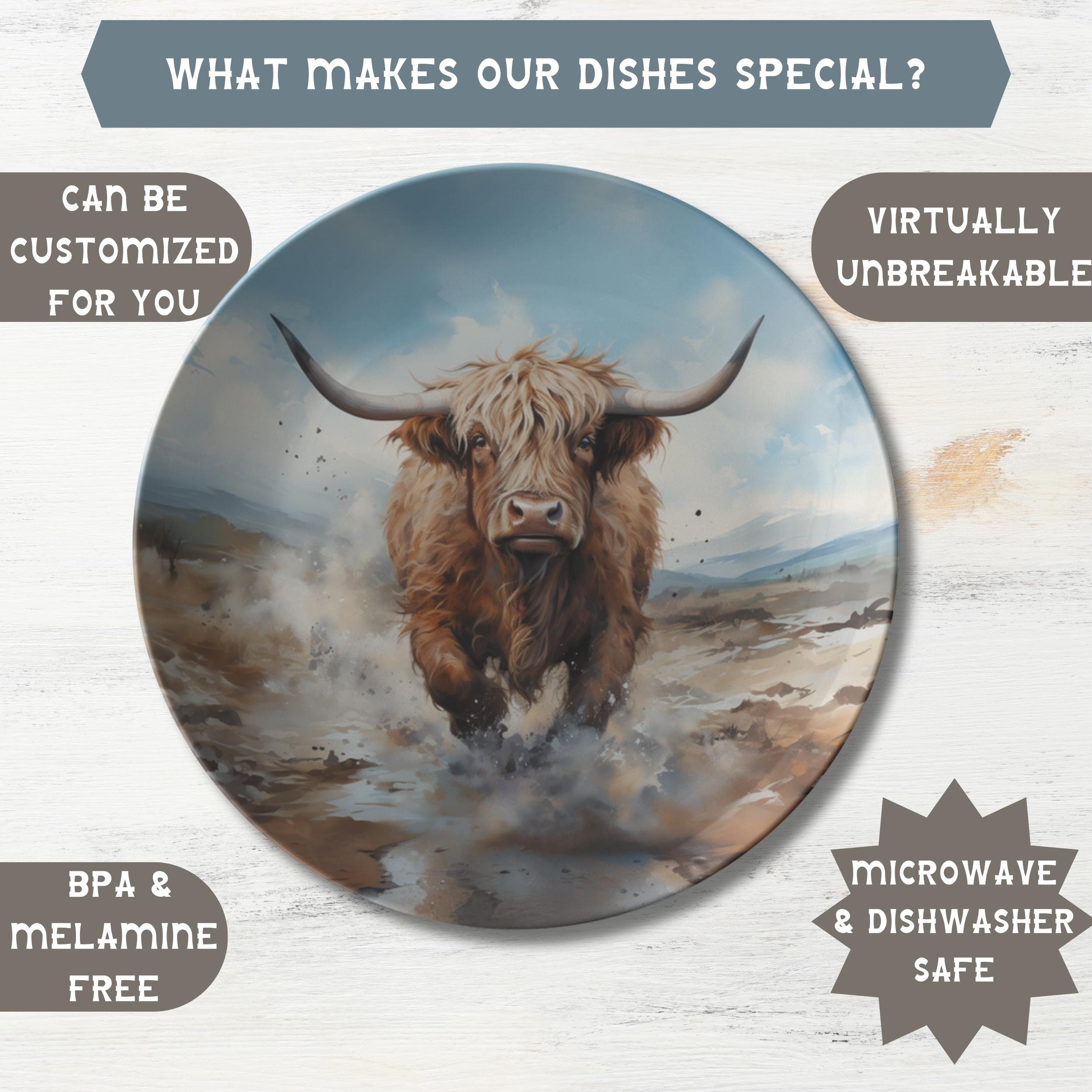 Highland Cow Plate Cow Dinnerware, Highland Cow Watercolor Table Decor ...
