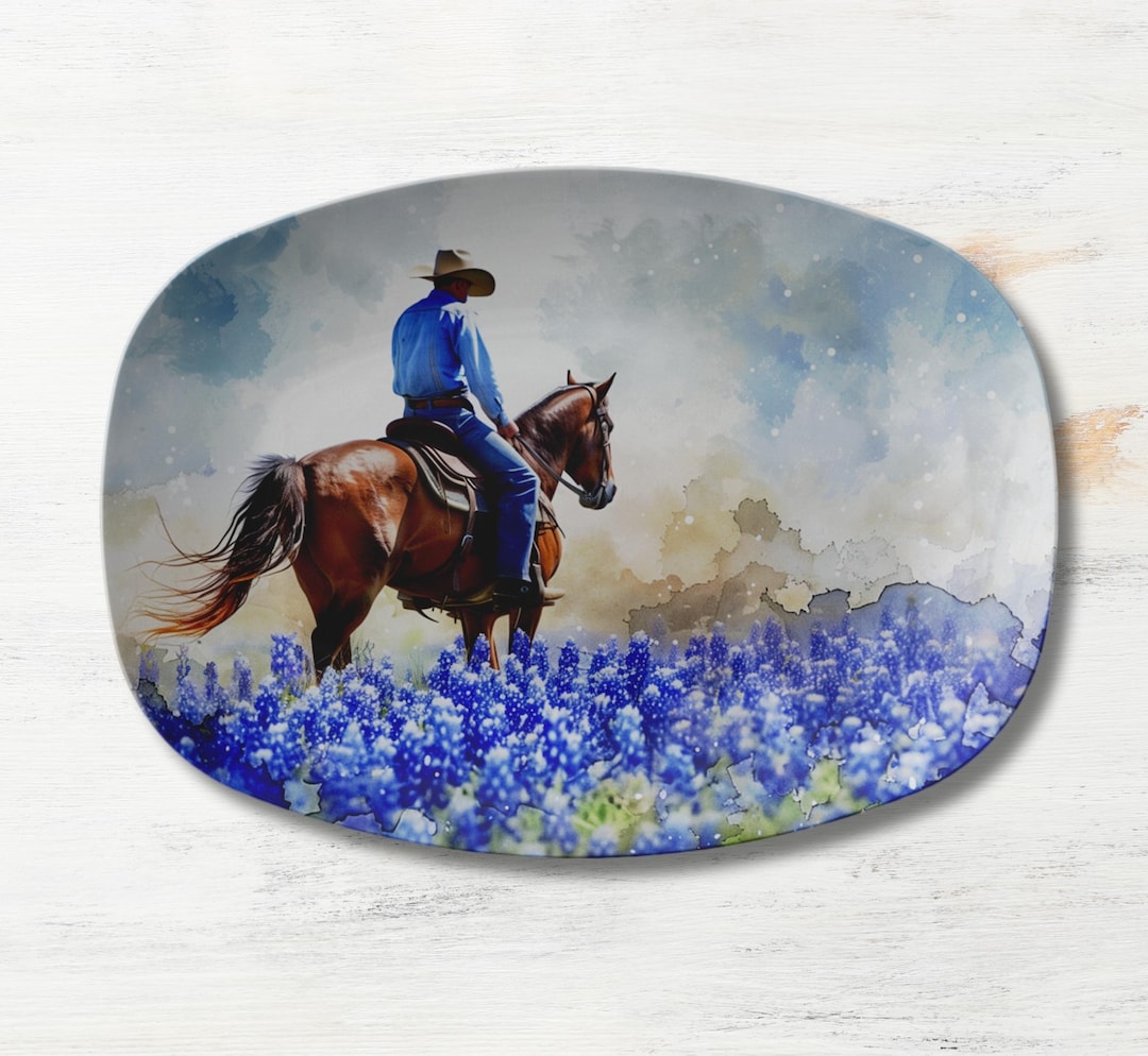 Bluebonnet Platter - Cowboy Bluebonnet Dinnerware, Western Farmhouse ...