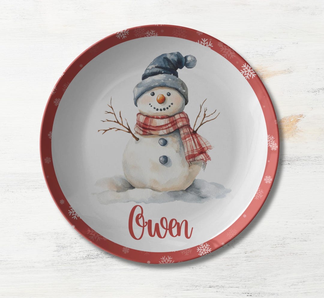 Custom Snowman Kids Plate - Personalized Christmas Plate, Cute Snowman ...