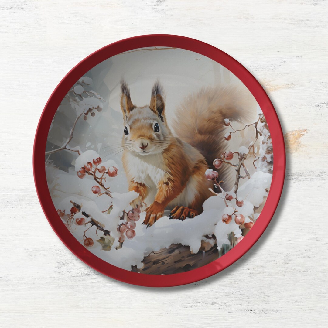 Squirrel Dinner Plate, Squirrel Dinnerware, Winter Squirrel Table Decor ...