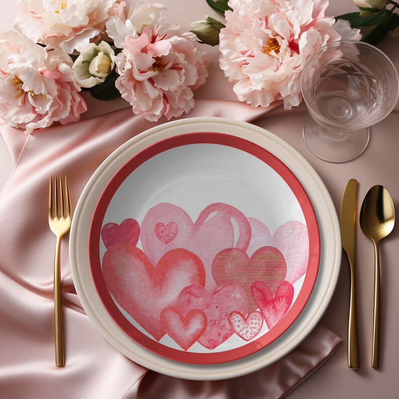 Watercolor Hearts Valentine Plate - Valentine Dinnerware, Valentine ...