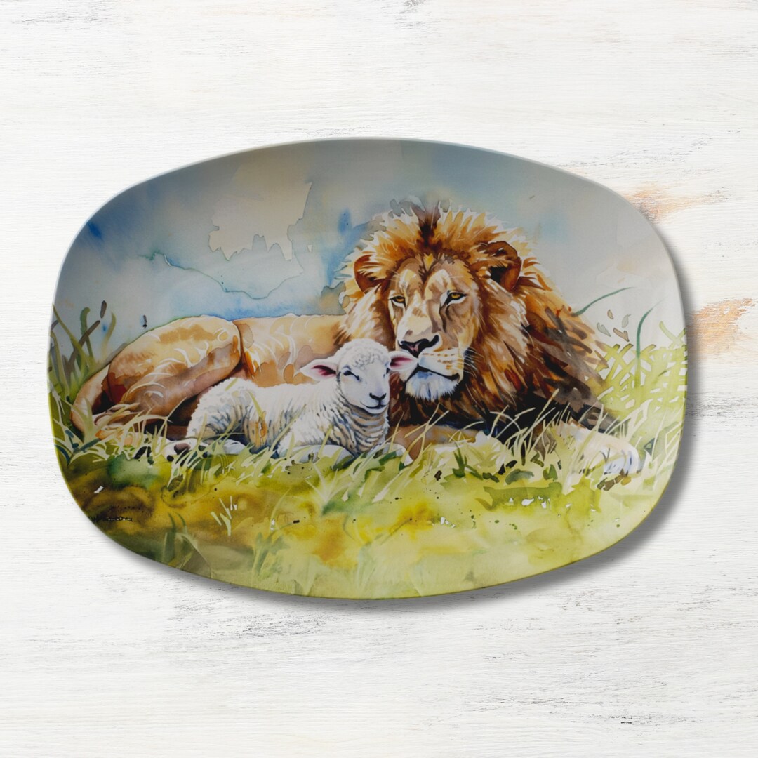 Lion and Lamb Platter - Christian Dinnerware, Religious Platter, Lion ...