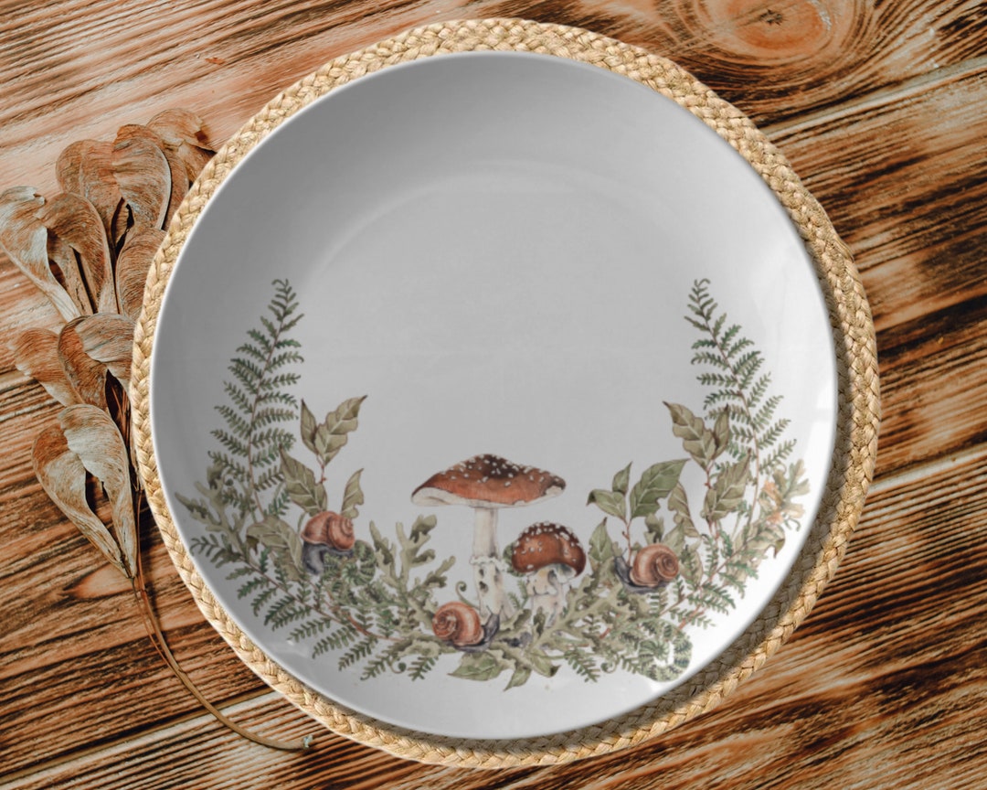 Mushroom Plate Forest Mushrooms Snails Leaves Plates Mushroom ...