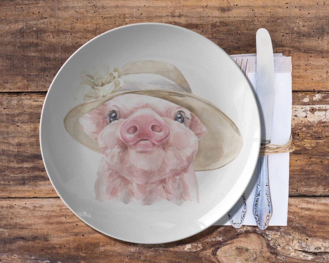 Pig Plate Farm Floral Dishes Farm Animal Themed Dinnerware | Etsy