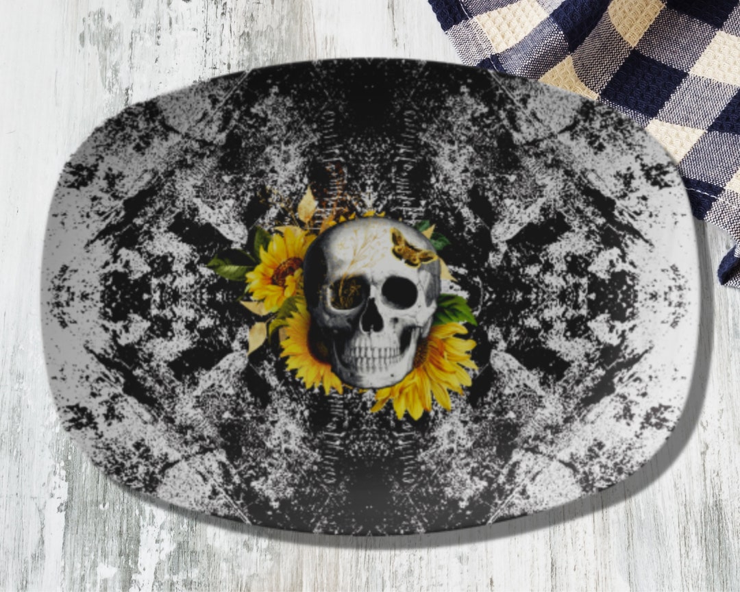 Butterfly Skull Platter - Black and White Skull Platter, Skull ...